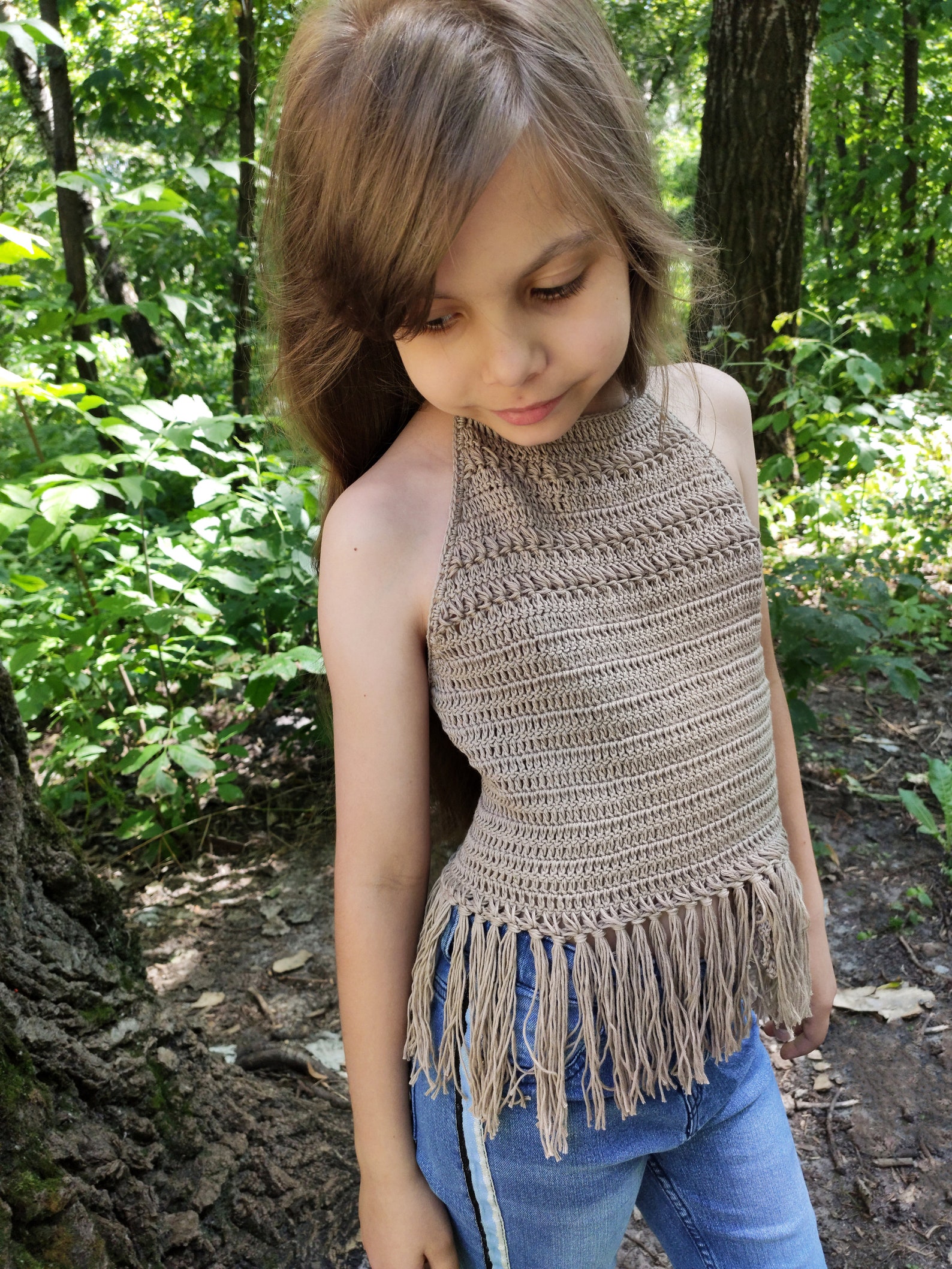 Crochet Fringe Top for Little Girls in Taupe Children's - Etsy