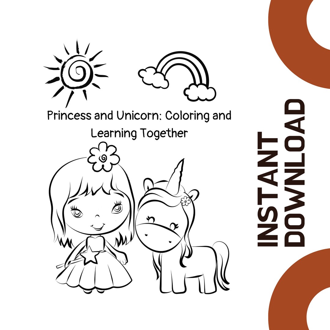 Unicorn and Princess Coloring Book With Numbers, Printable Digital ...