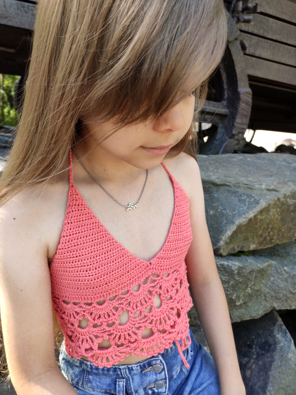 Crochet Bra Top Mermaid for Little Girls in Coral Photoshoot - Etsy