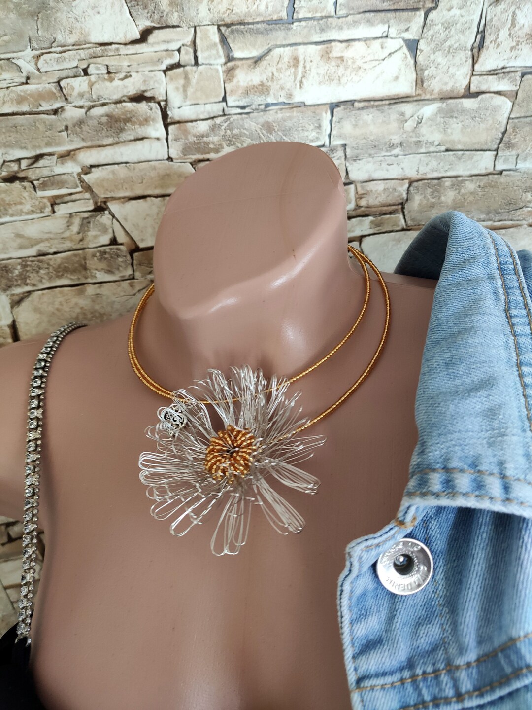 Handmade Boho Choker With Wire Flower Accents Beaded Choker Handmade ...