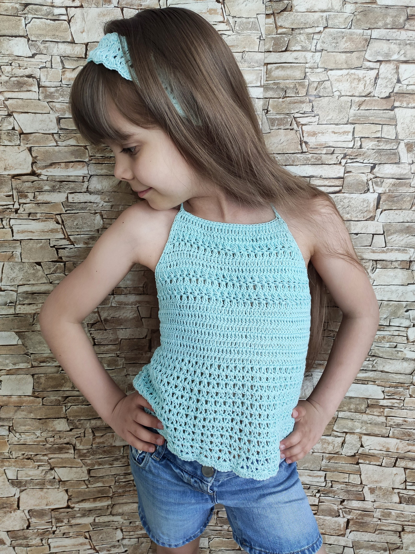 Crochet Halter Top in Sky Blue for Little Girl Clothes for - Etsy