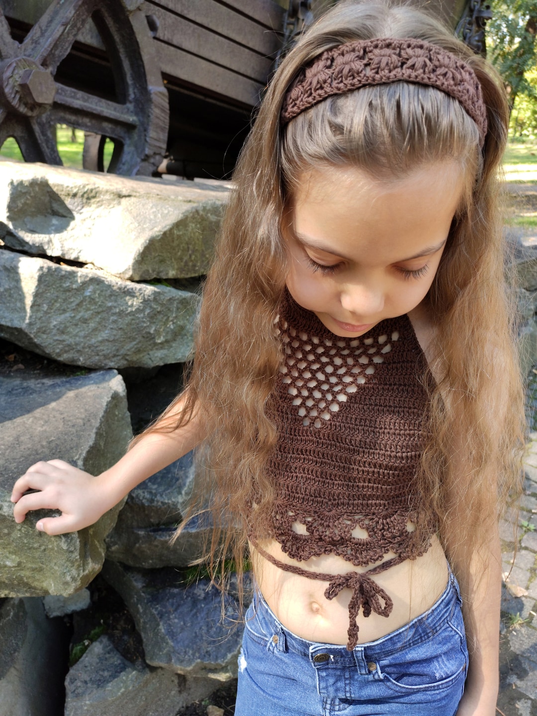Crochet Crop Top Mermaid for Little Girls in Brown Photoshoot - Etsy