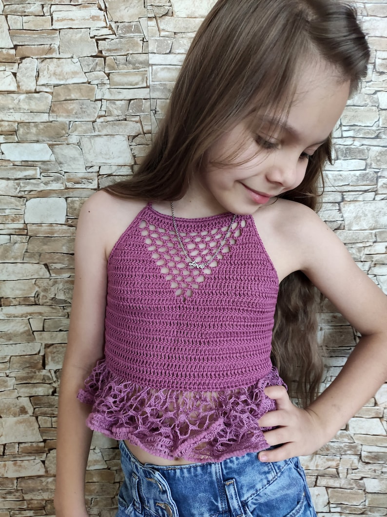 Crochet Ruffle Top Bella for Little Girls in Dry Rose - Etsy