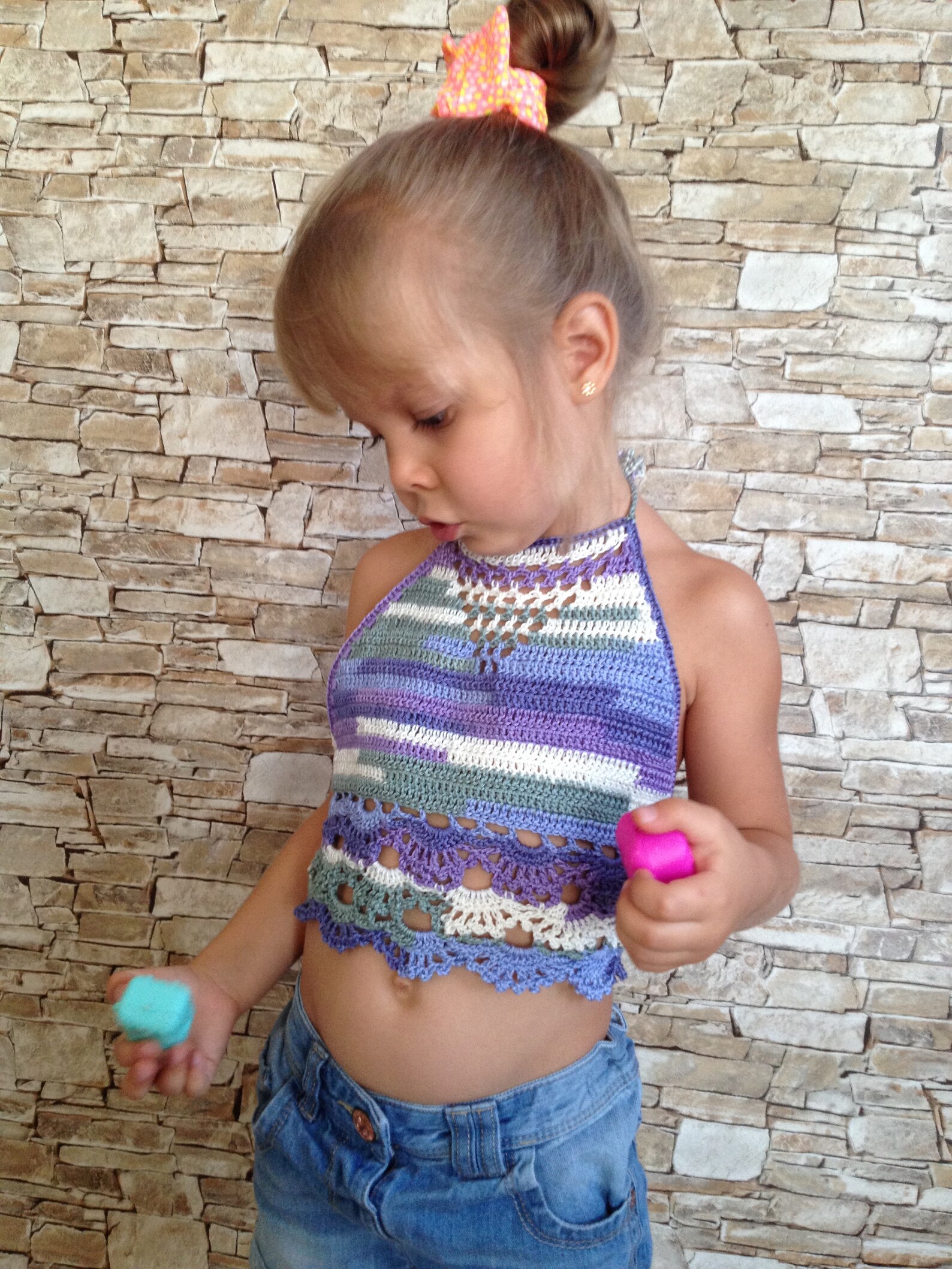 Colorful crochet crop top for little girls Boho chic summer | Etsy