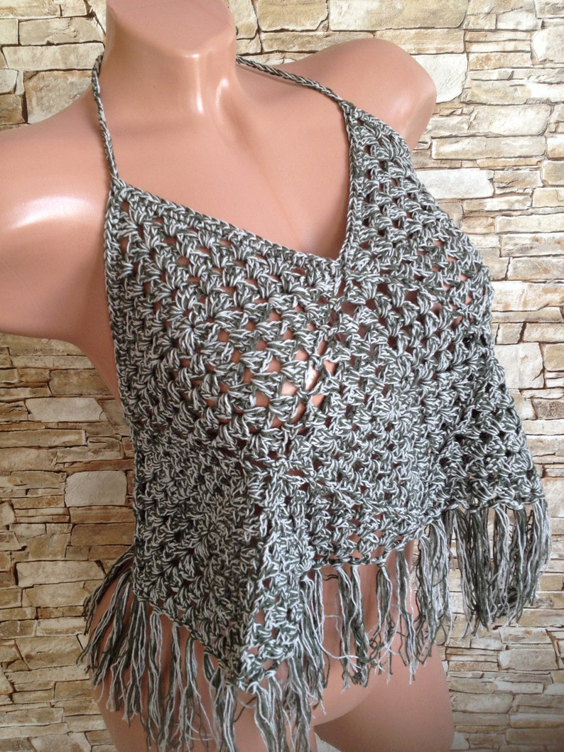 Crochet Granny Square Crop Top Multi Use Linen Top Vest Green Etsy