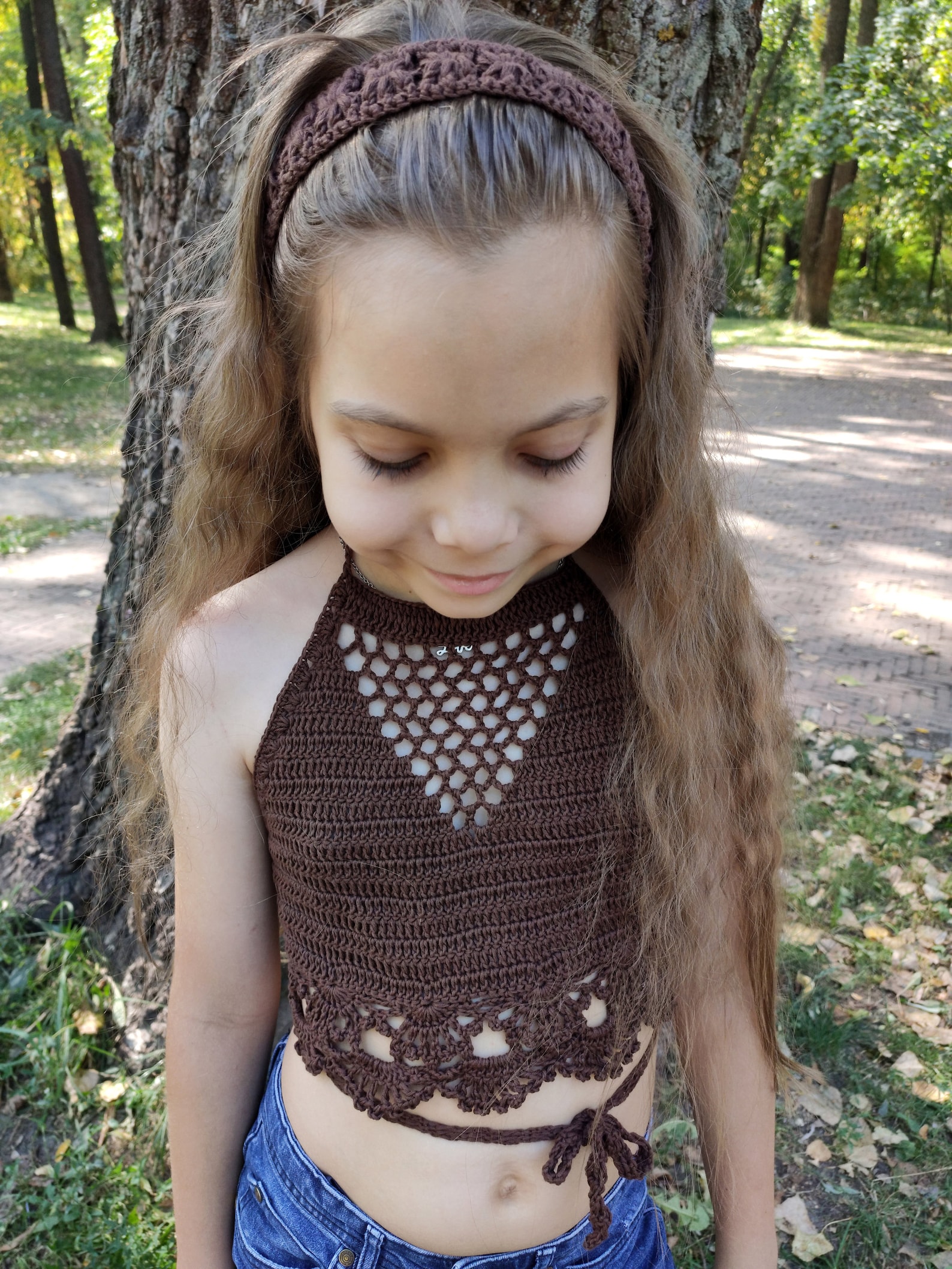 Crochet Crop Top Mermaid for Little Girls in Brown Photoshoot - Etsy