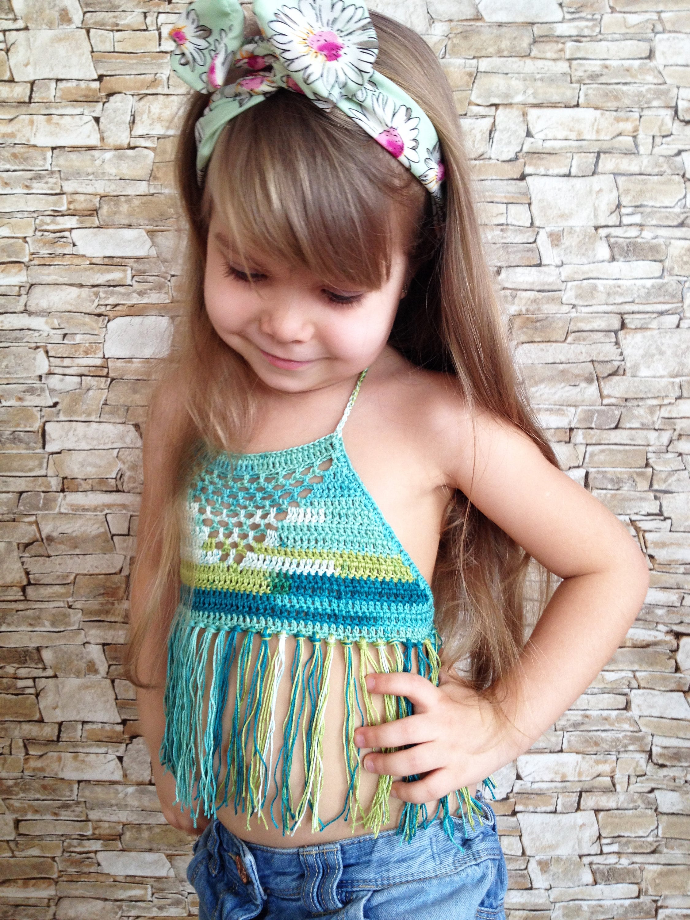 Crochet fleco crop top para niñas coloridas boho bebé sostén | Etsy