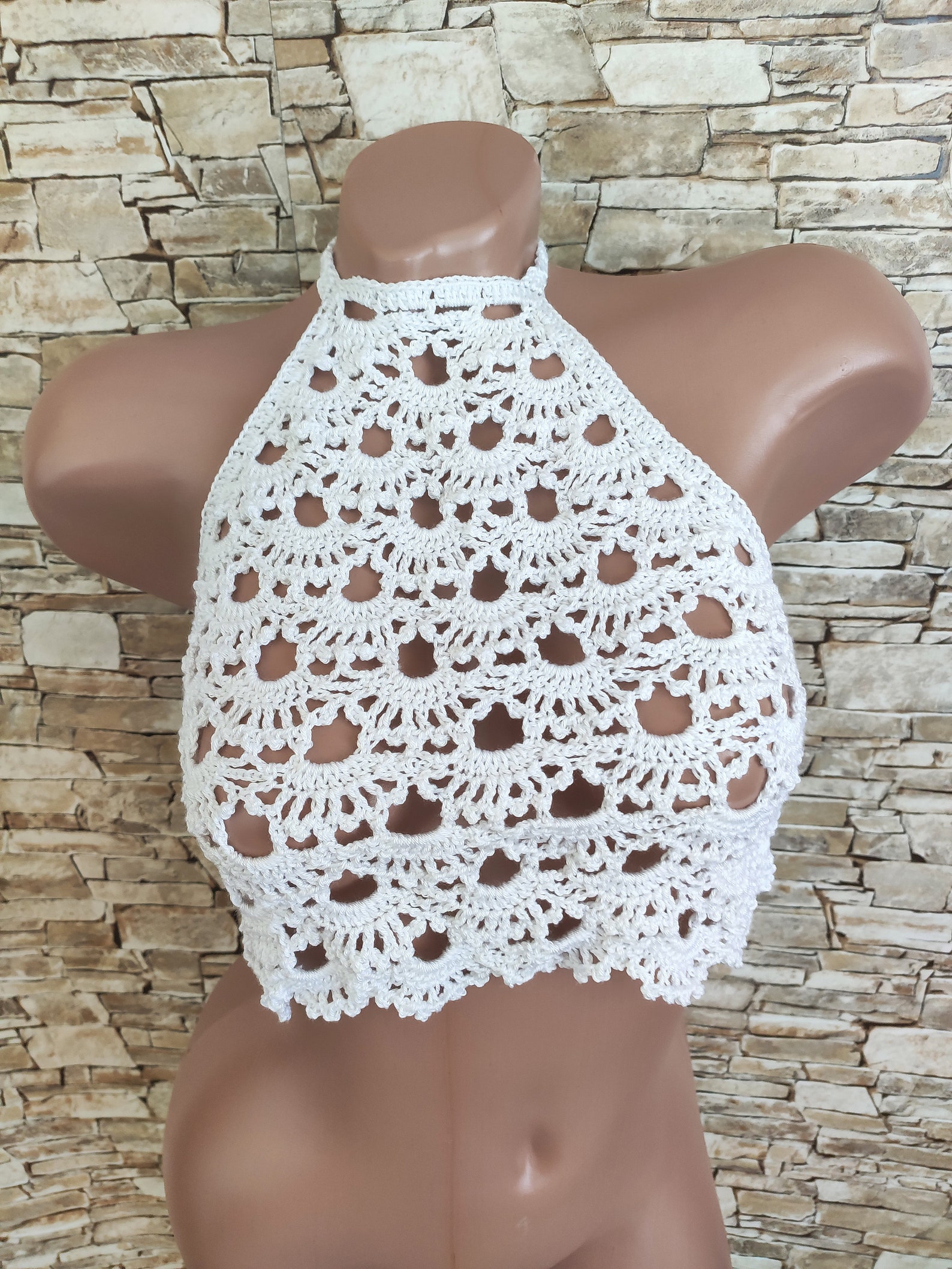 Weiße häkeln Neckholder Top für Damen - Etsy.de