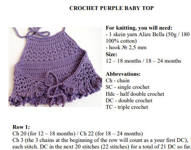 Crochet baby top PATTERN Open back crop top PDF Pattern Beach | Etsy
