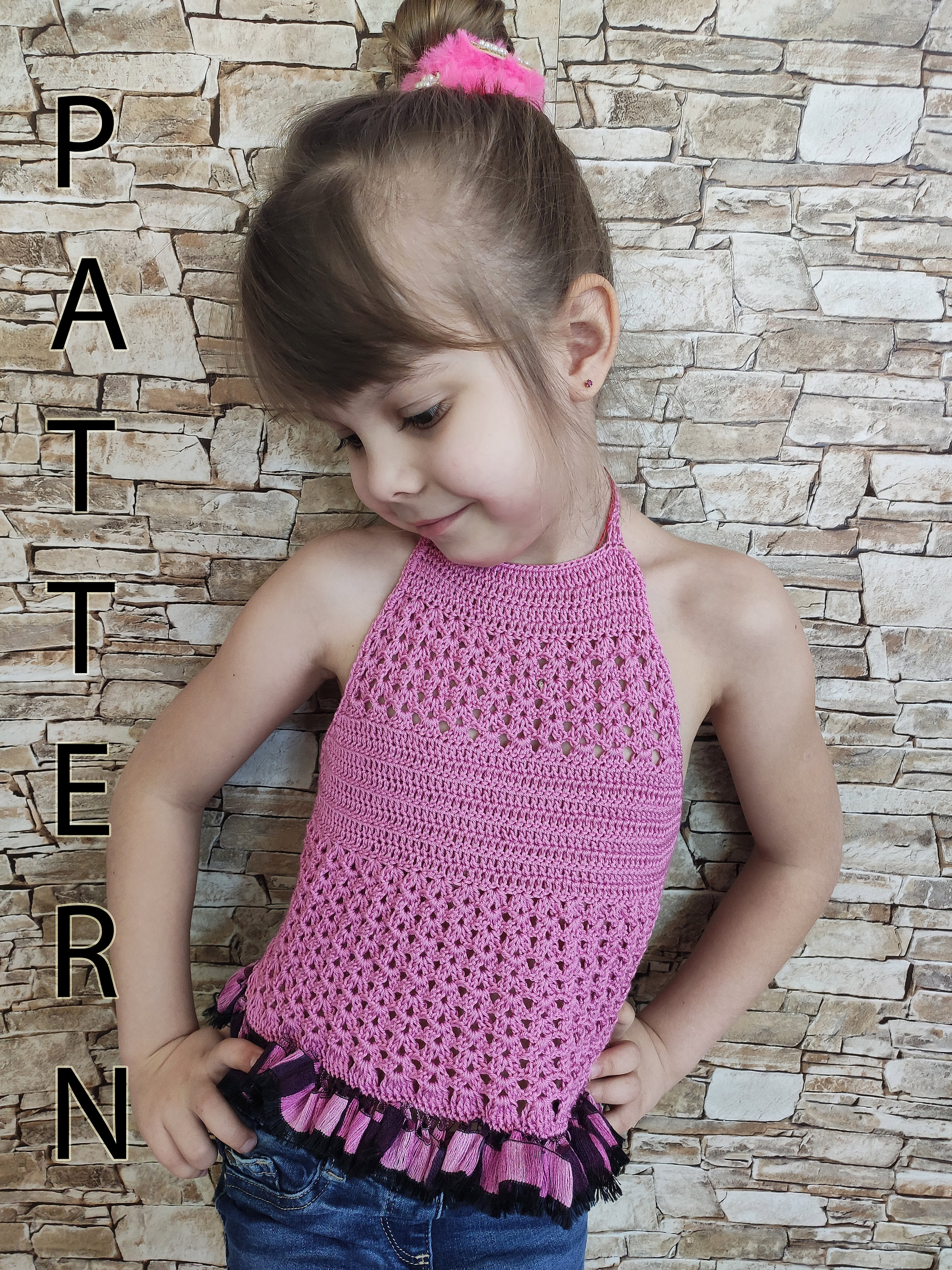 Crochet kids top Pattern Download Now Boho open back ruffle | Etsy