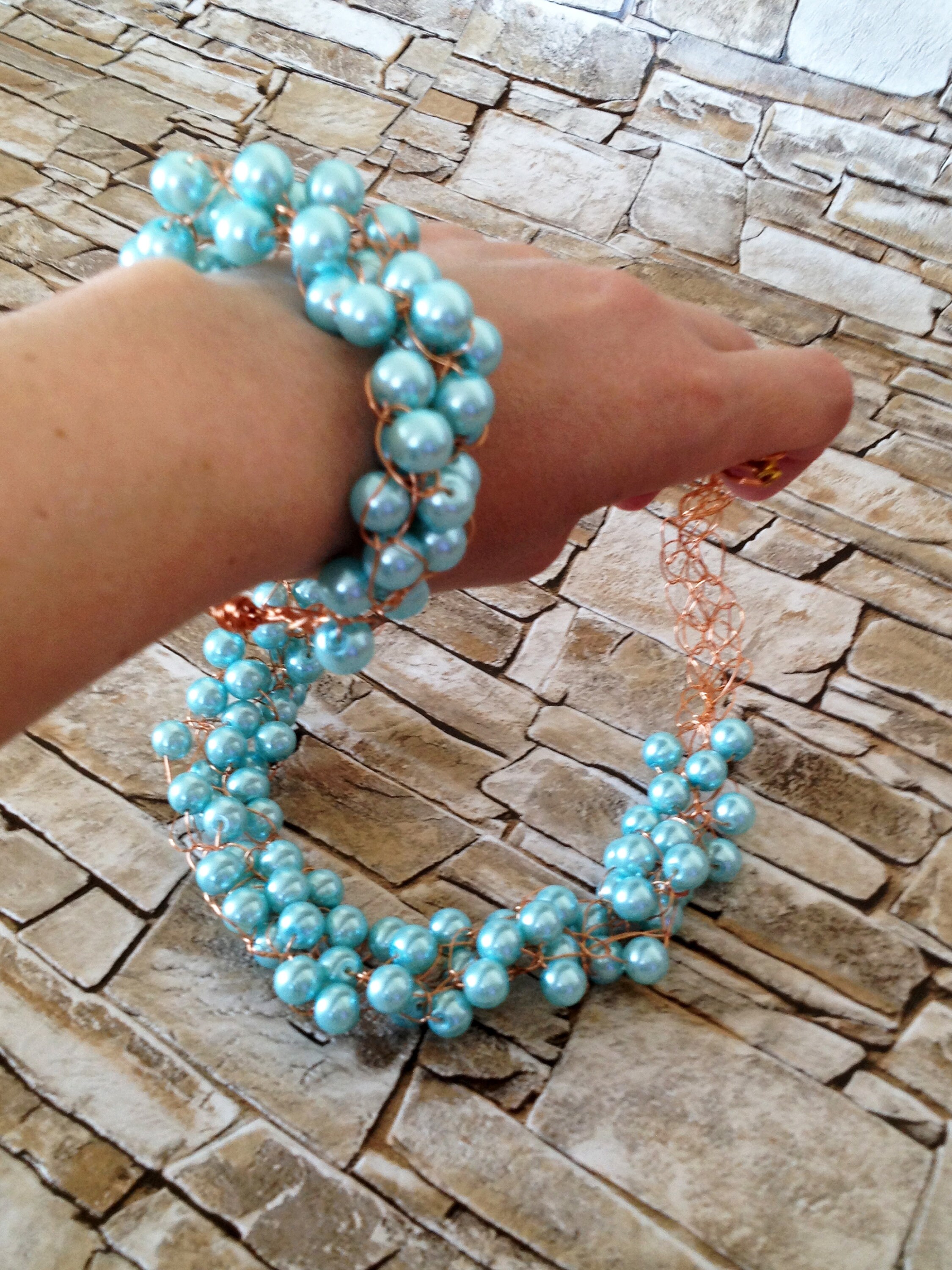 Light Blue Jewelry Set Crochet Wire Necklace & Bracelet Boho | Etsy