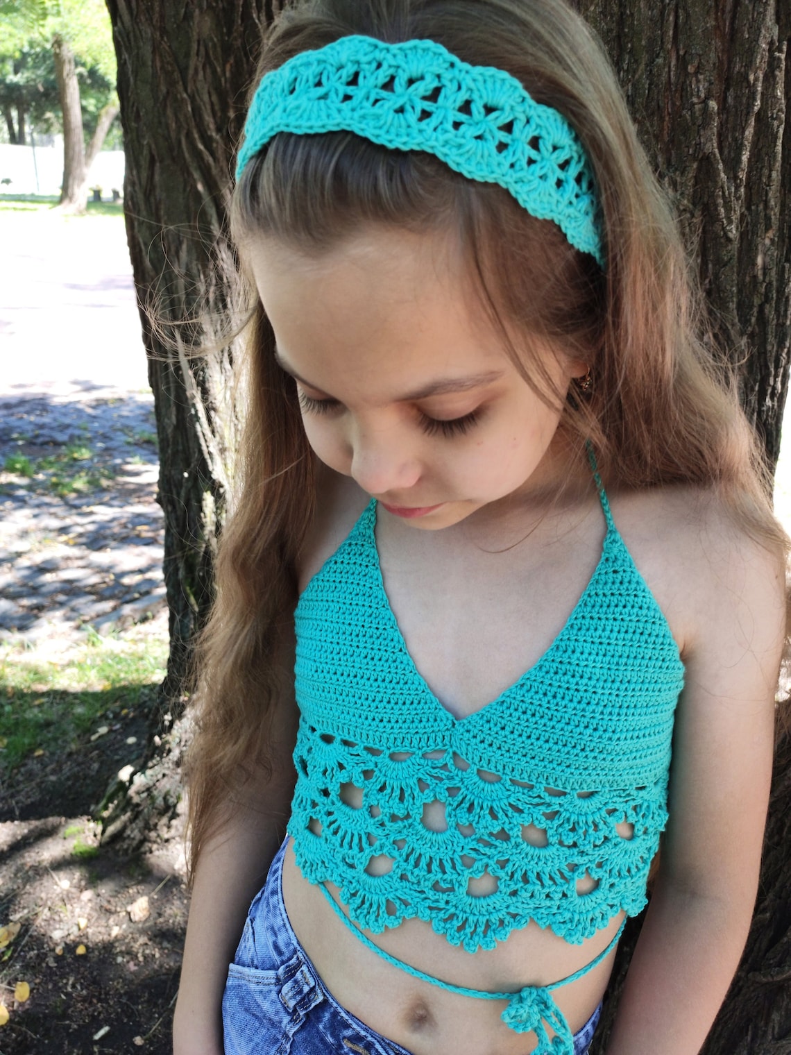 Crochet Bra Top Mermaid for Little Girls in Emerald Photoshoot - Etsy