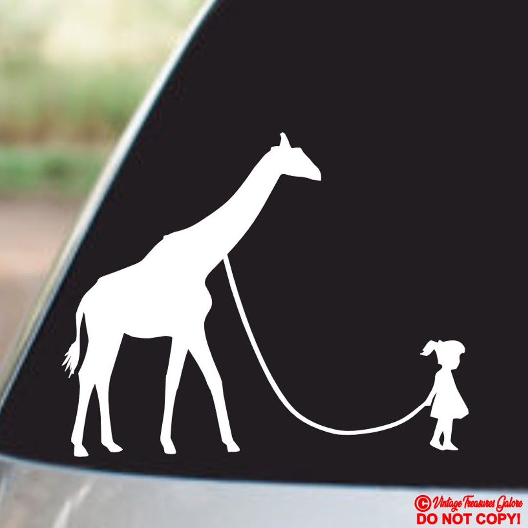 GIRL WALKING a GIRAFFE - Vinyl Decal Sticker Car Truck Van Boat Laptop ...