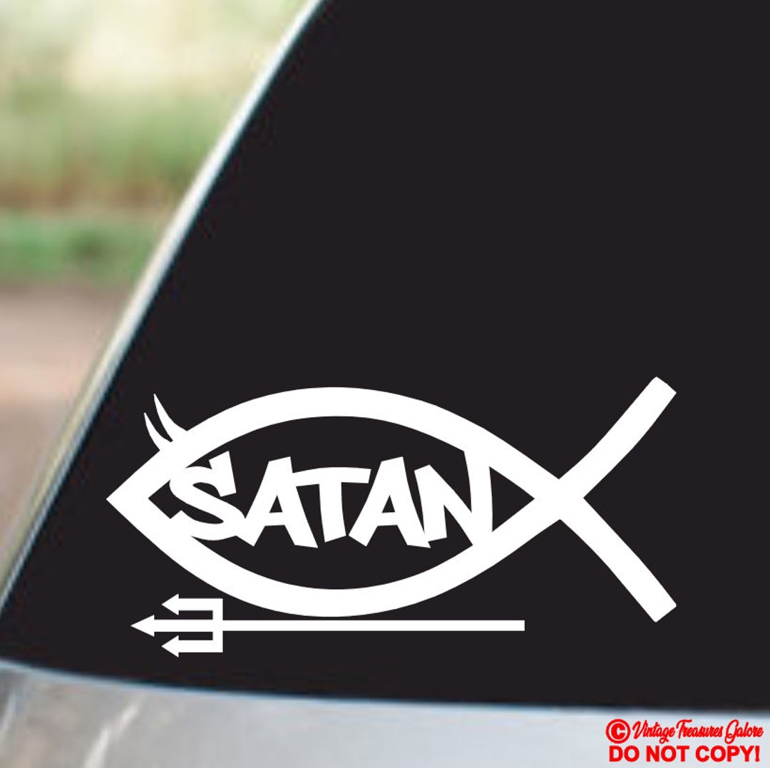 SATAN FISH (jesus Parody)- Vinyl Decal Sticker Car Truck Van Suv Boat ...