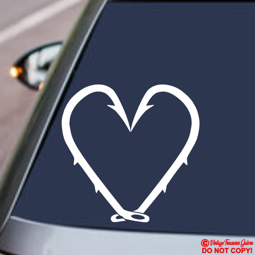 FISHING HOOK HEART Vinyl Decal Sticker Car Truck Van Boat Window Wall ...