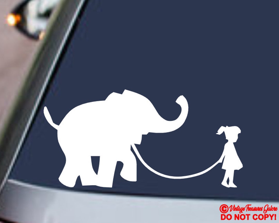 Girl Walking a Baby Elephant - Vinyl Decal Sticker Car Laptop Window ...
