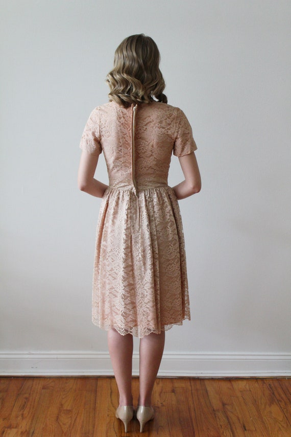 Vintage 1950s Dusty Rose Lace Party Dress with Satin … - Gem
