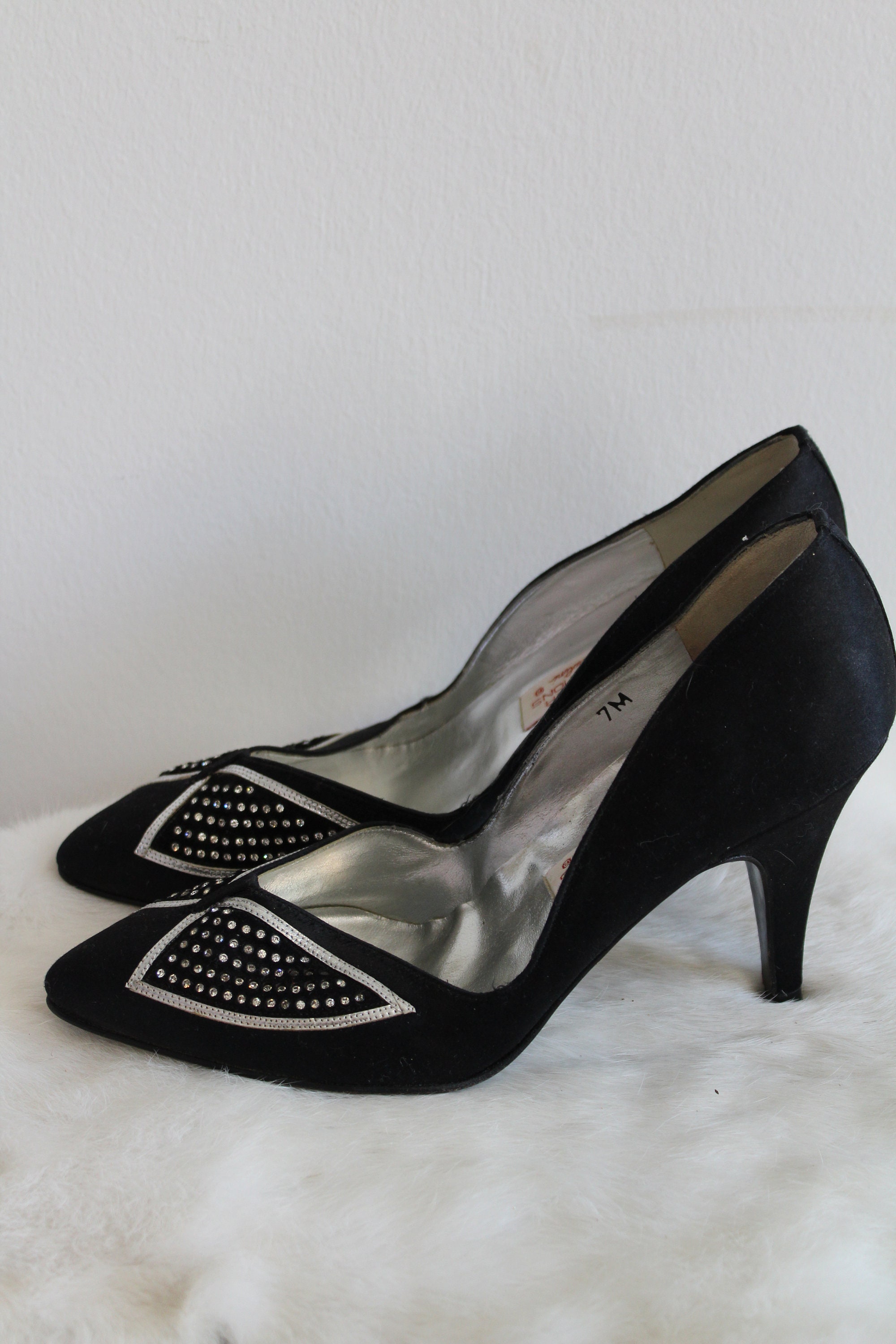 Vintage Black High Heels With Rhinestone Tone Details Party | Etsy