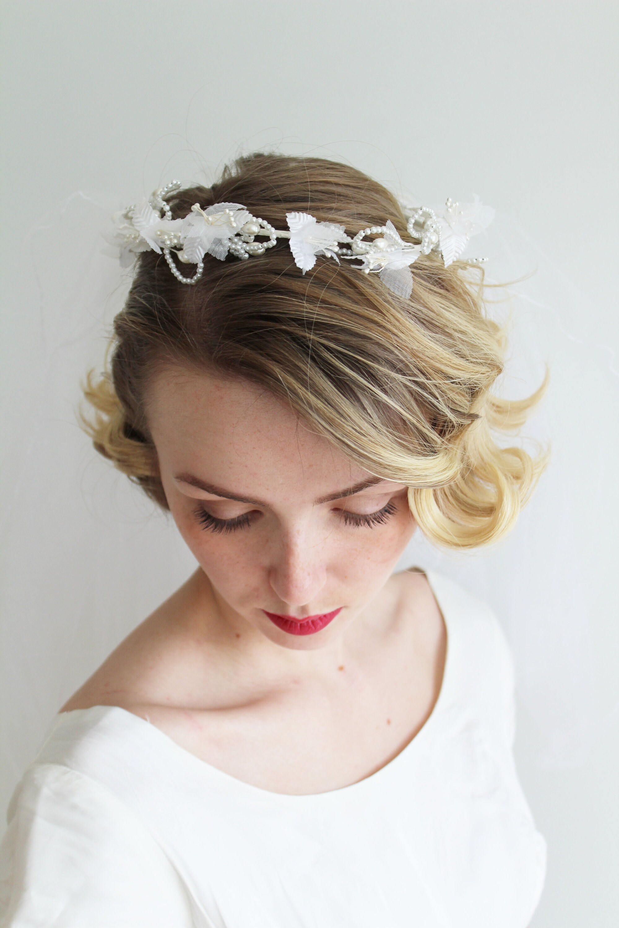 Vintage 1980s Flower Crown With Attached Veil | Etsy