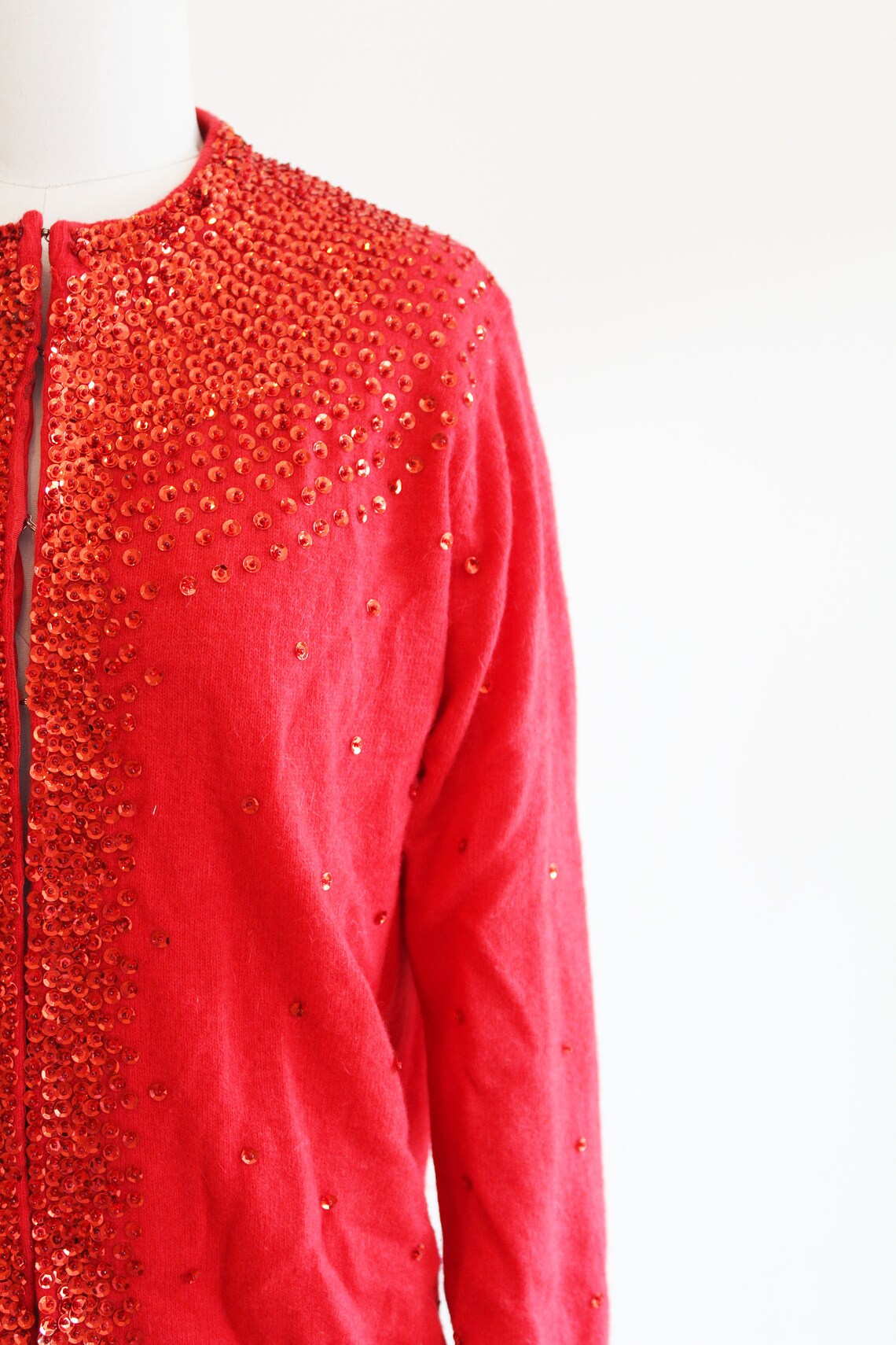 Vintage Mid Century Red Sweater With Red Sequin Details - Etsy
