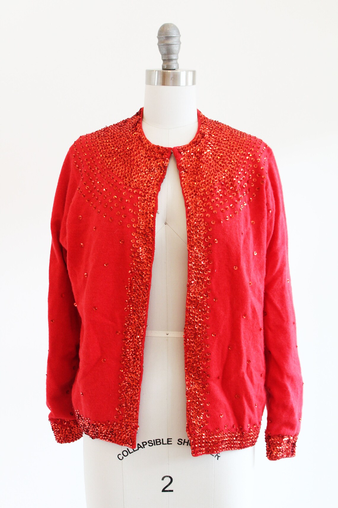 Vintage Mid Century Red Sweater With Red Sequin Details - Etsy