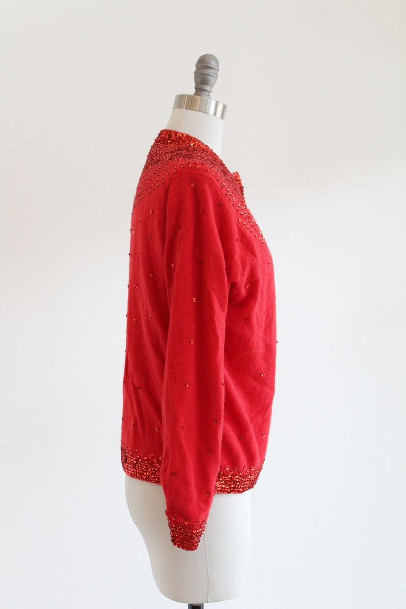 Vintage Mid Century Red Sweater With Red Sequin Details - Etsy
