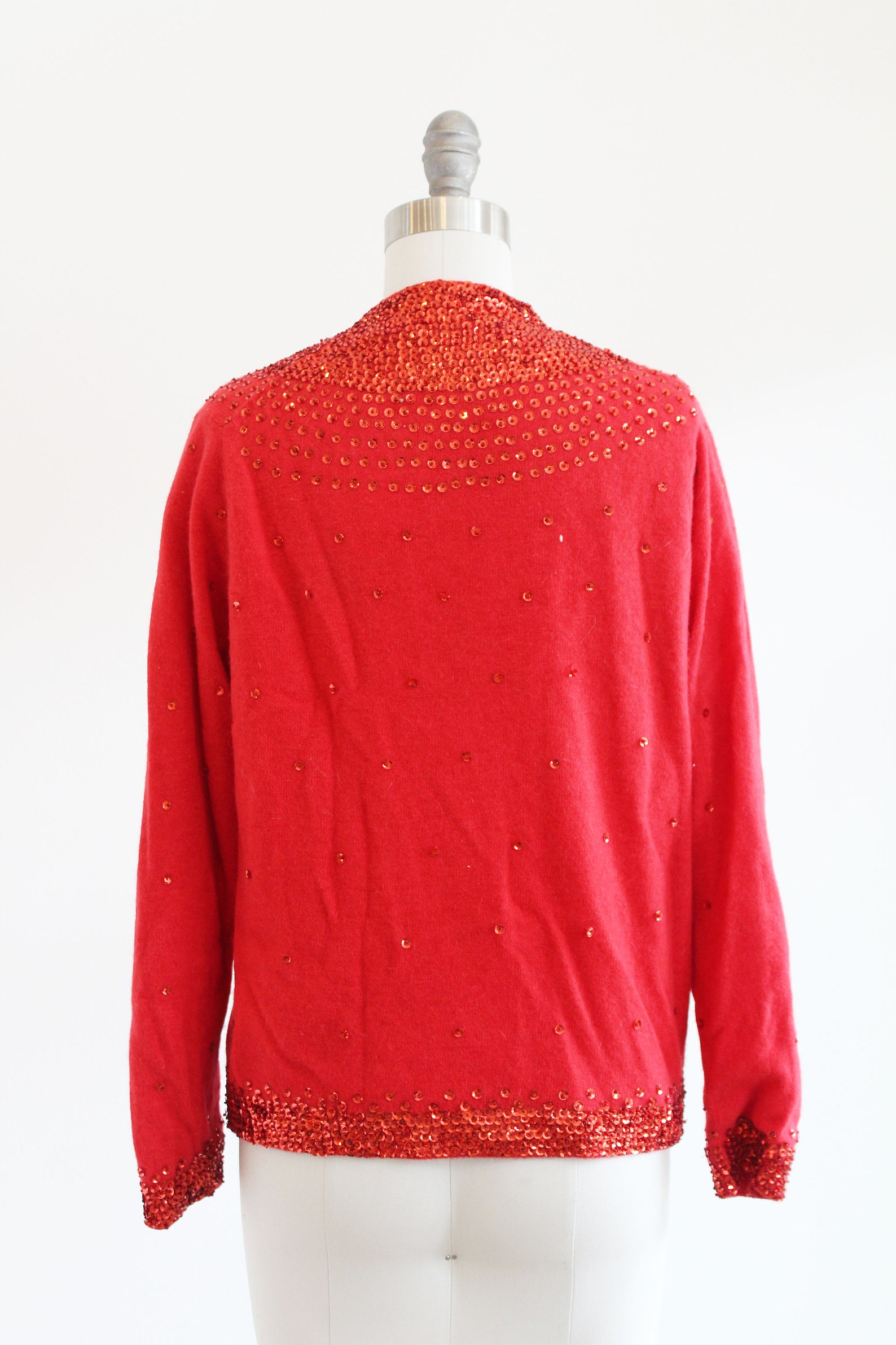 Vintage Mid Century Red Sweater With Red Sequin Details - Etsy