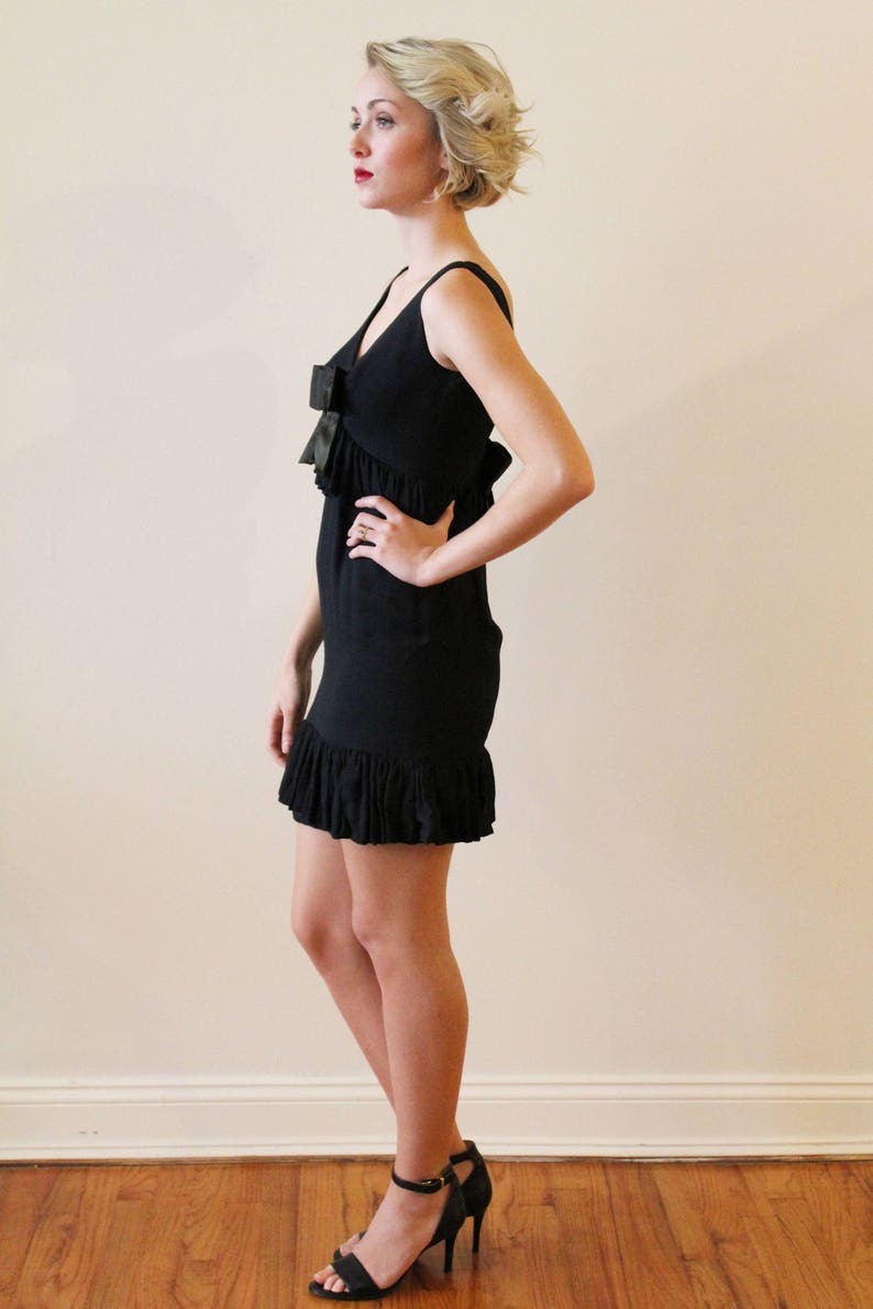 Vintage 1960s Black Mini Dress With Satin Bow Details- LBD - Etsy