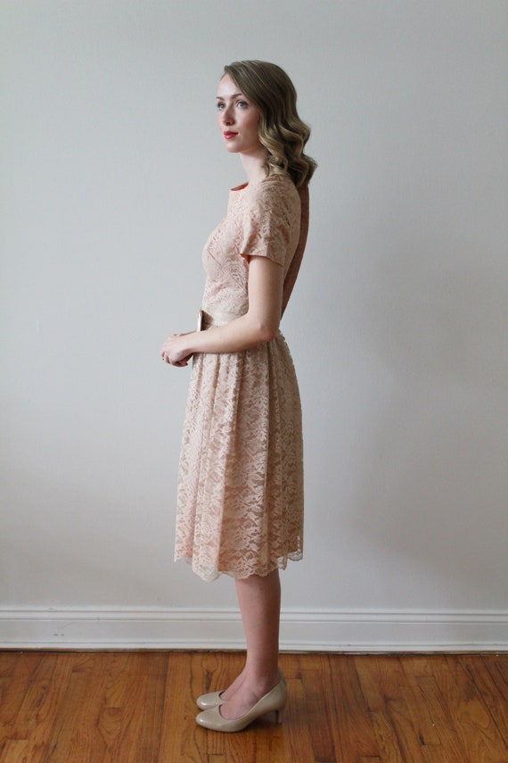 Vintage 1950s Dusty Rose Lace Party Dress with Satin … - Gem