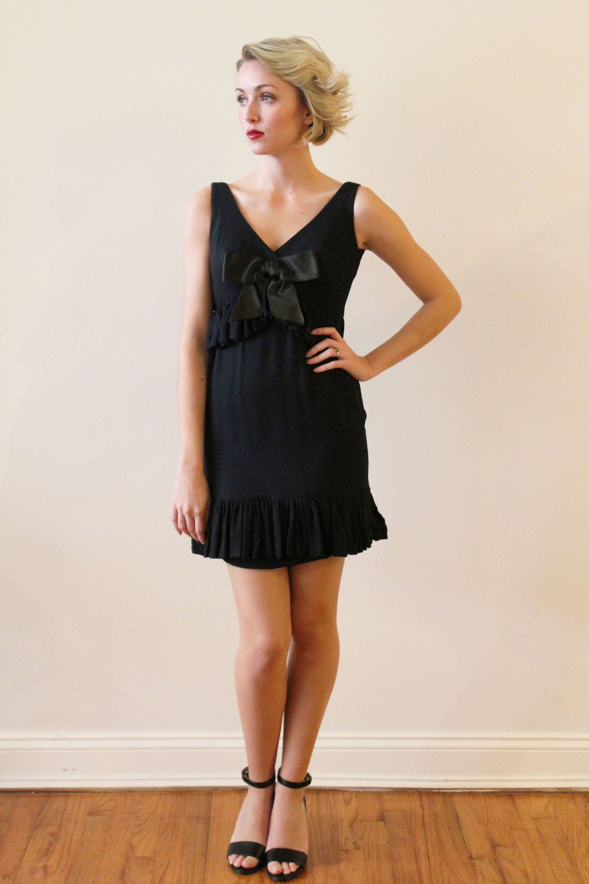Vintage 1960s Black Mini Dress With Satin Bow Details- LBD - Etsy
