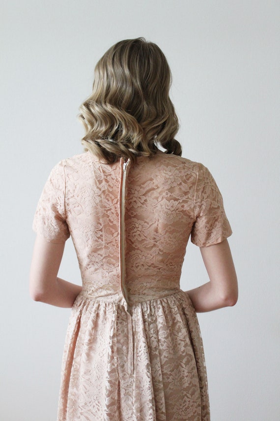 Vintage 1950s Dusty Rose Lace Party Dress with Satin … - Gem
