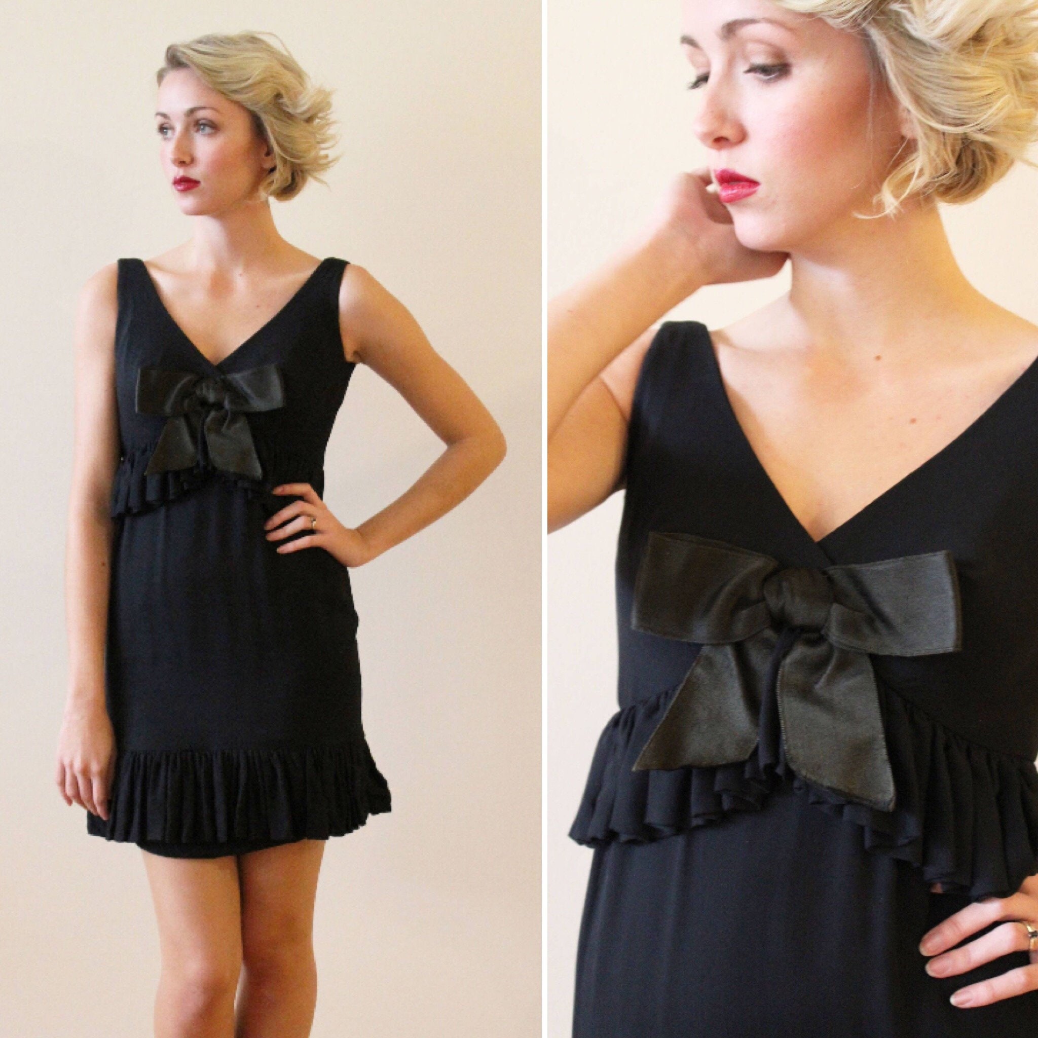 Vintage 1960s Black Mini Dress With Satin Bow Details- LBD - Etsy