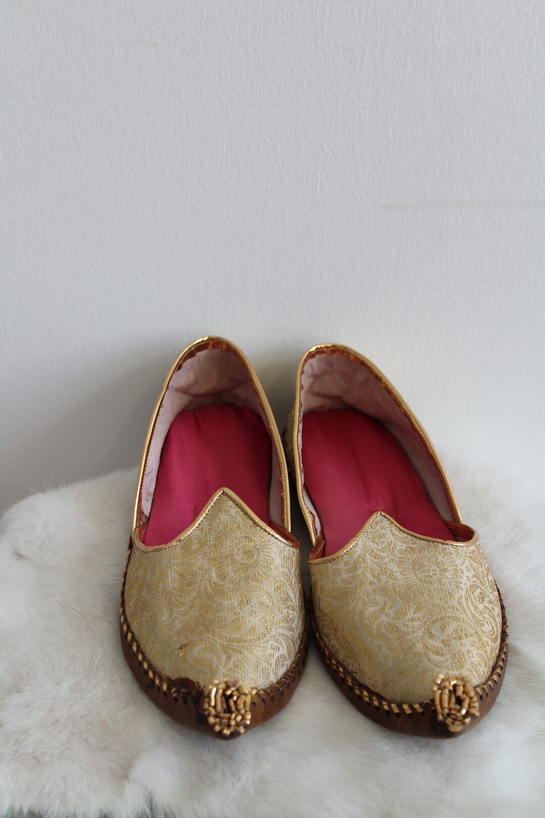 Vintage Gold Tone Slippers - Indian Theme, Toe Detail, Unique House ...