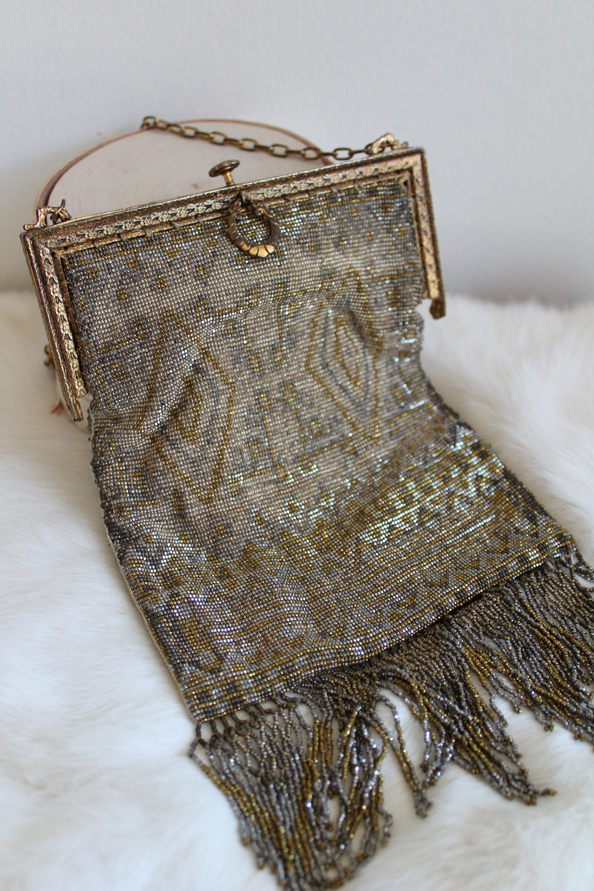 Antique Edwardian Glass Beaded Evening Bag With Beaded Fringe | Etsy