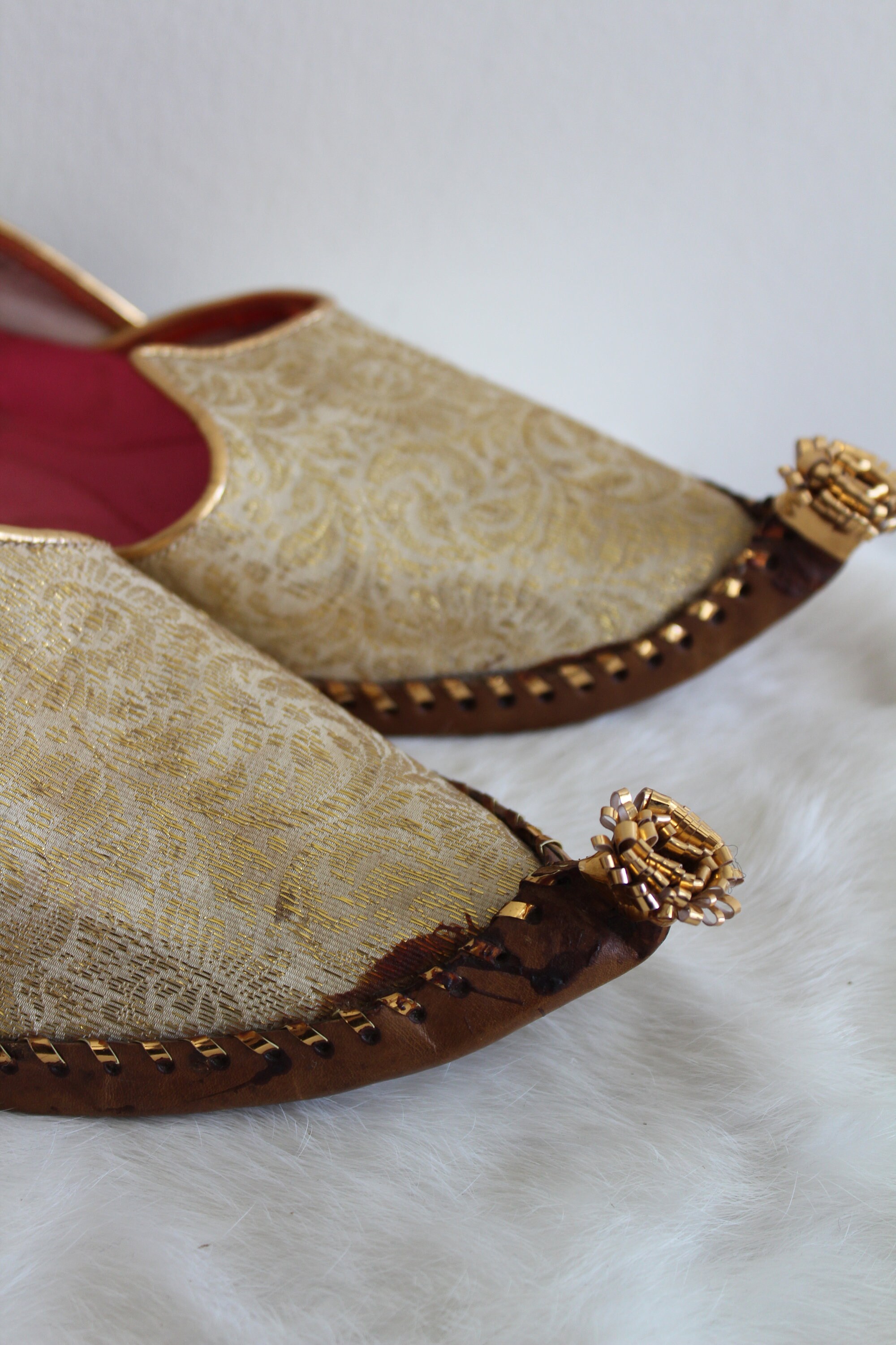 Vintage Gold Tone Slippers Indian Theme Toe Detail Unique | Etsy