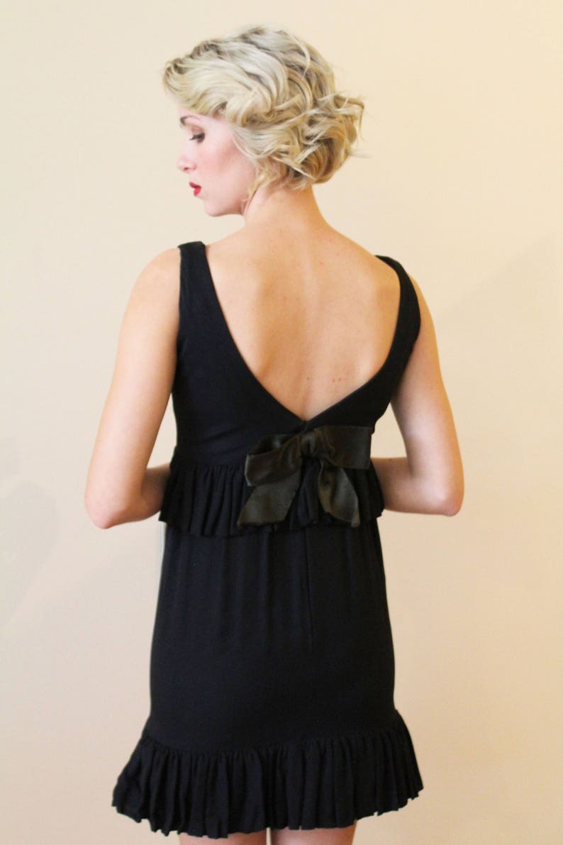 Vintage 1960s Black Mini Dress with Satin Bow Details | Etsy