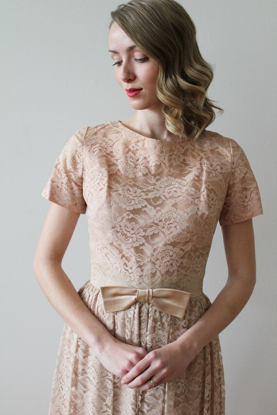 Vintage 1950s Dusty Rose Lace Party Dress with Satin … - Gem