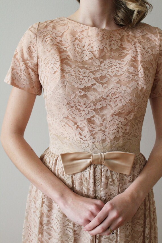 Vintage 1950s Dusty Rose Lace Party Dress with Satin … - Gem