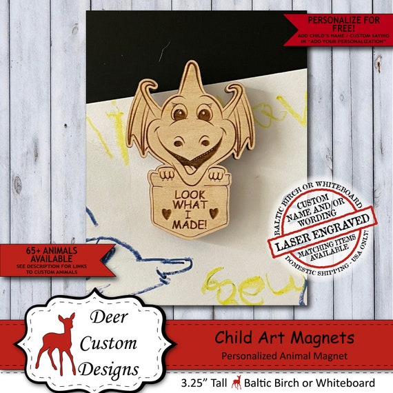 Wooden Pterodactyl Child Artwork Magnet | Personalized Kids Fridge Art ...