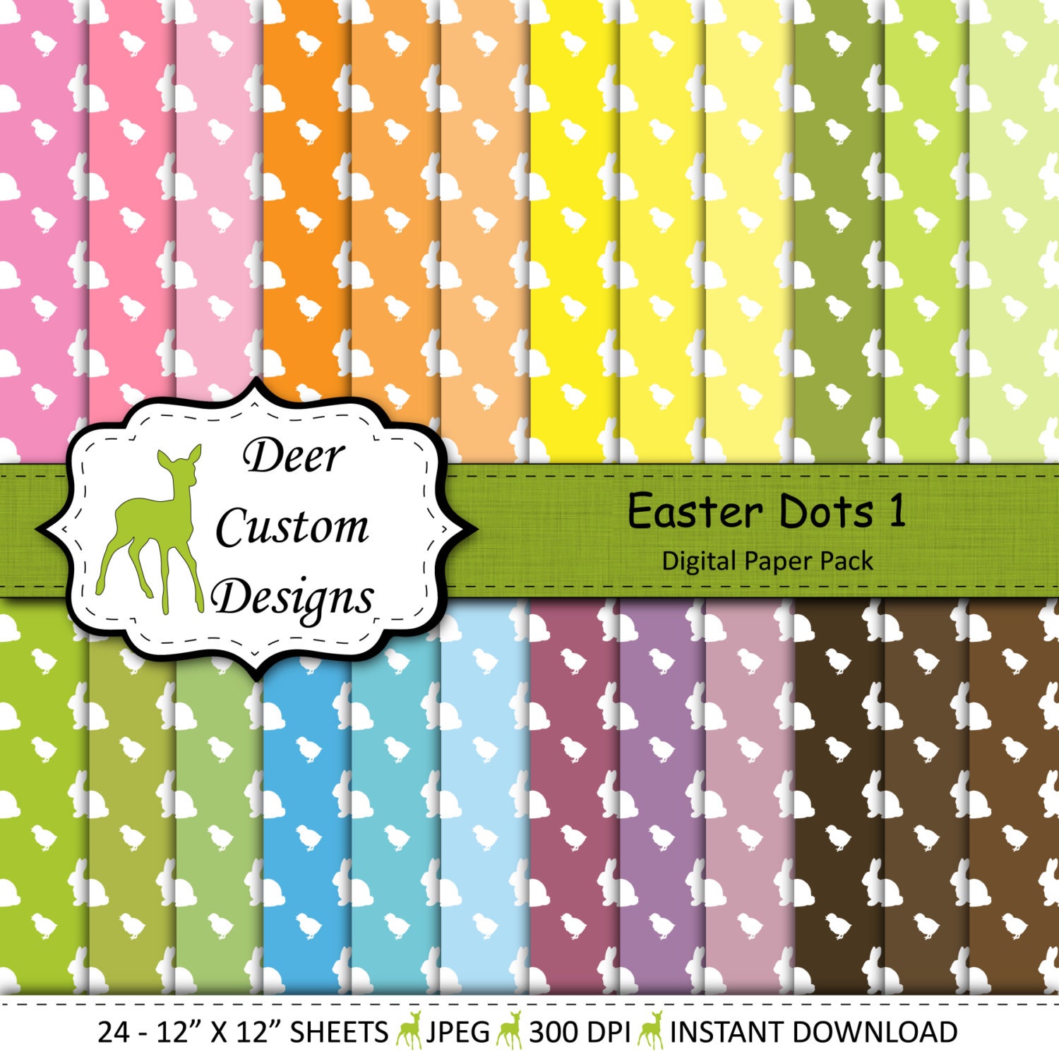 Easter Digital Paper Pack 24 Bunny and Chicks Dots Scrapbook - Etsy
