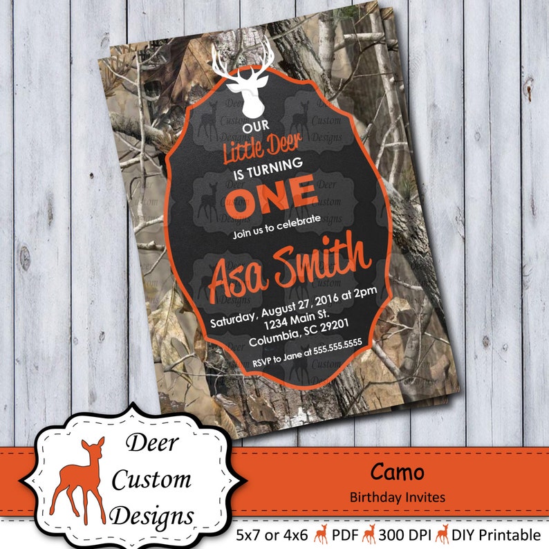 Deer Hunting Birthday Invitation Camo Birthday Invite Deer - Etsy