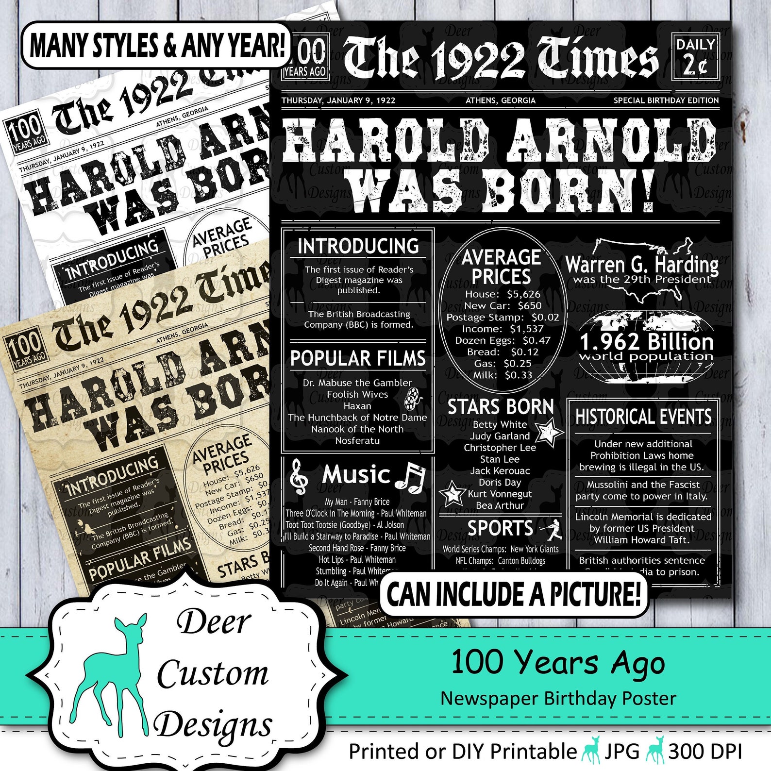 100th Birthday Poster 100th Anniversary Poster Newspaper - Etsy