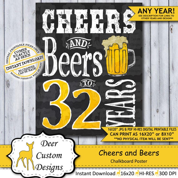 Cheers and Beers 32 Years | 32nd Birthday Poster | Cheers to 32 ... Cheers and Beers 32 Years | 32nd Birthday Poster | Cheers to 32 ...
