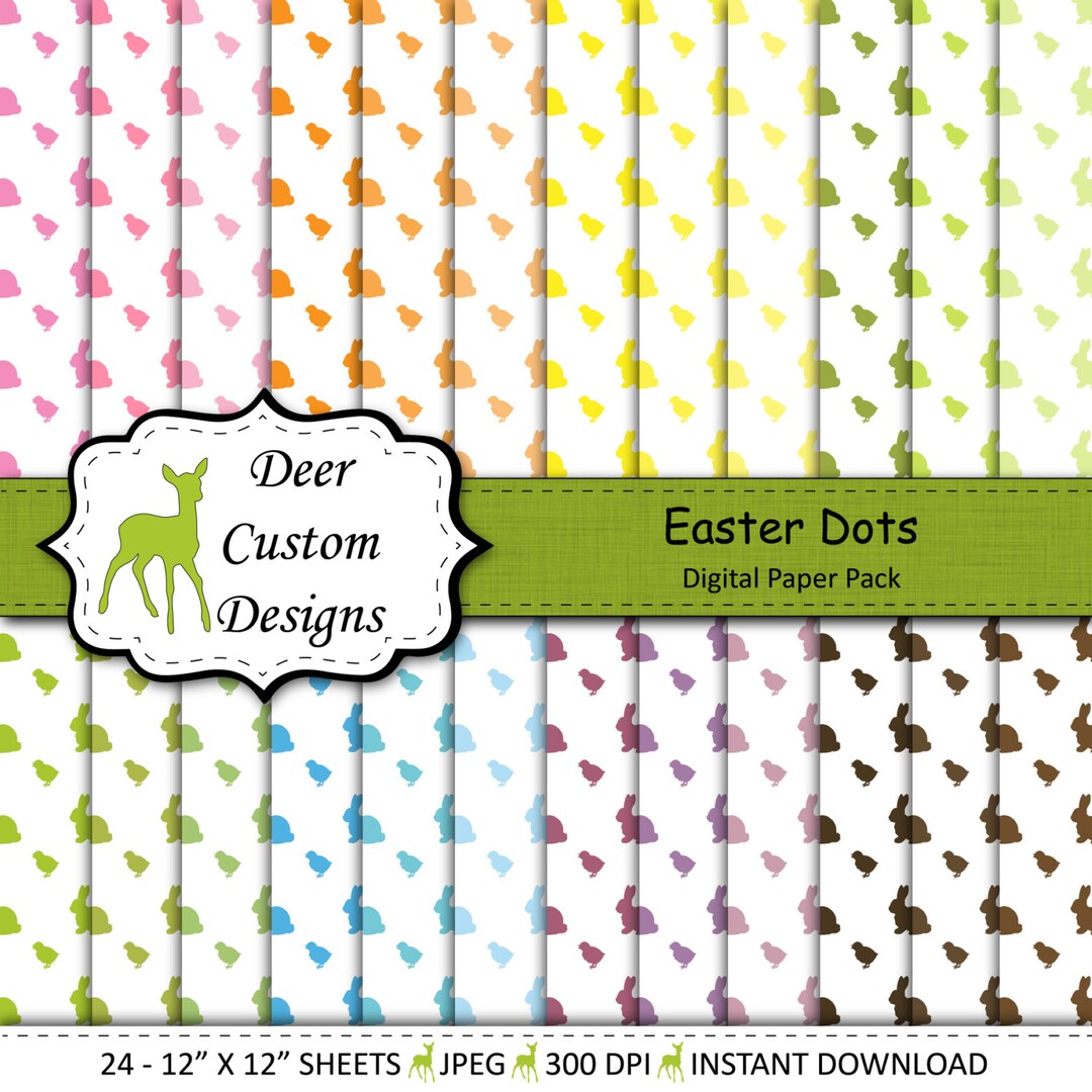Easter Digital Paper Pack | 24 Bunny and Chicks Dots Scrapbook Paper ...