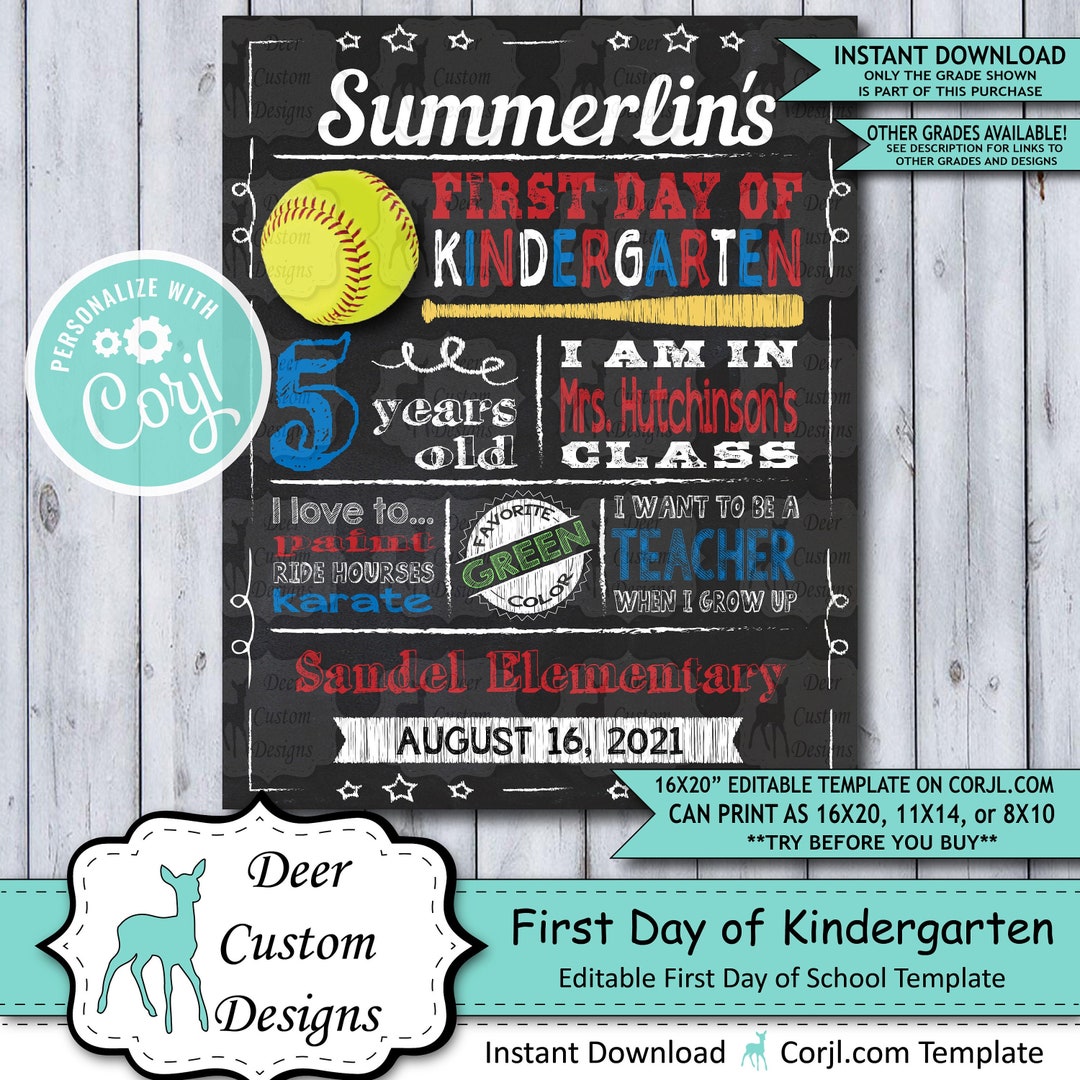Kindergarten Chalkboard Sign: First Day of School Photo Prop (corjl ...