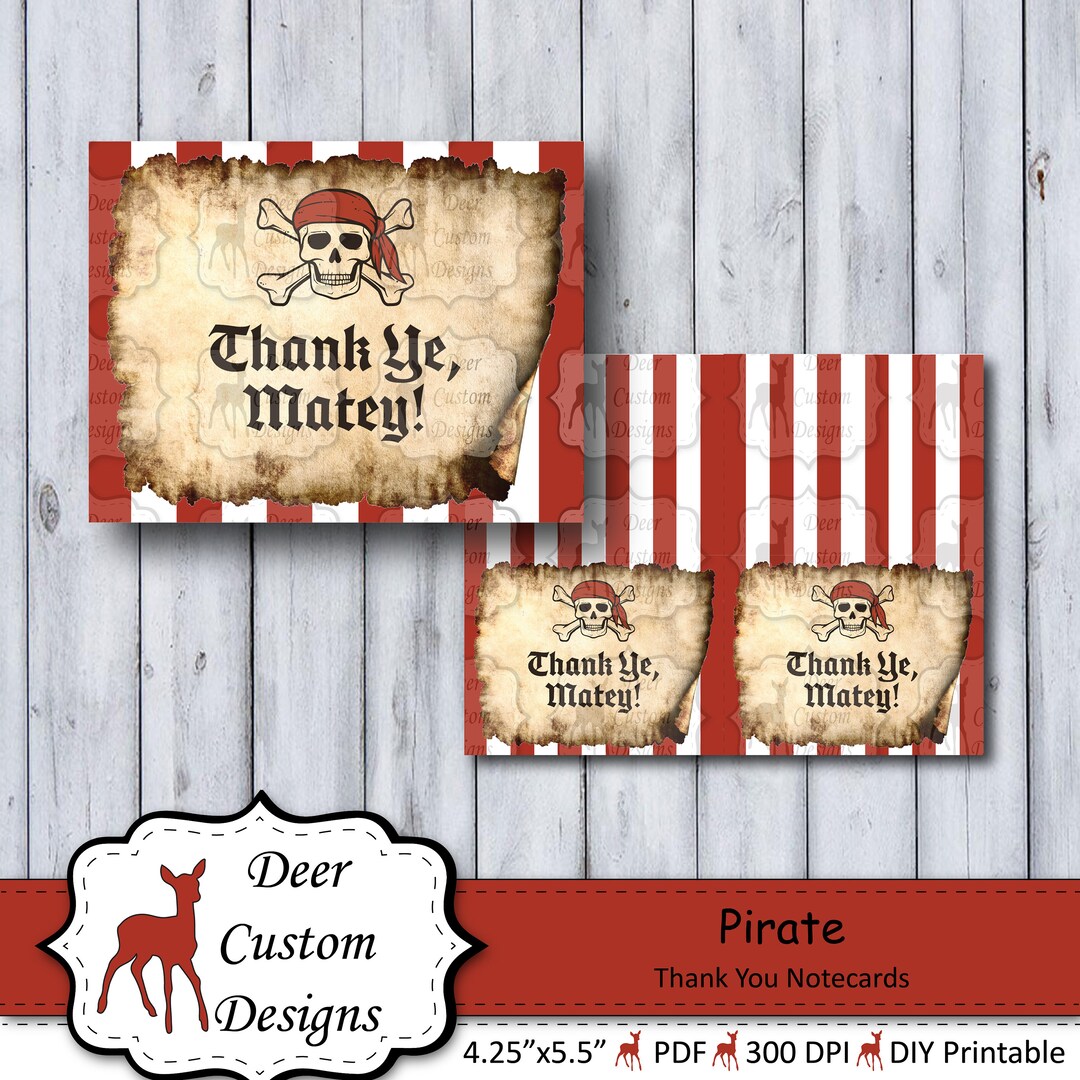Pirate Thank You Notes | Pirate Note Cards | Pirate Birthday Party ...
