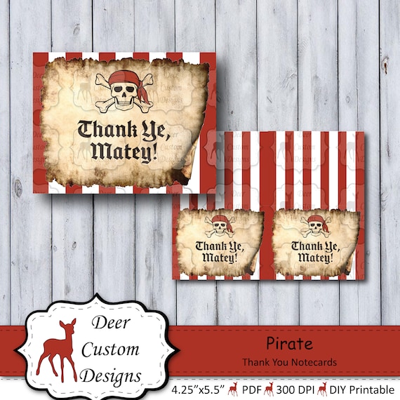 Pirate Thank You Notes | Pirate Note Cards | Pirate Birthday Party ...