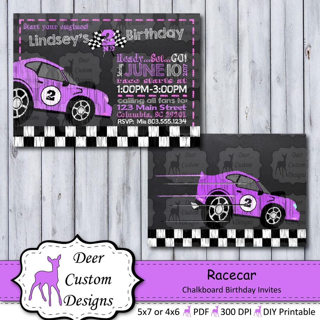 Racecar Birthday Invitation: Chalkboard Race Track Party (PDF & JPEG ...