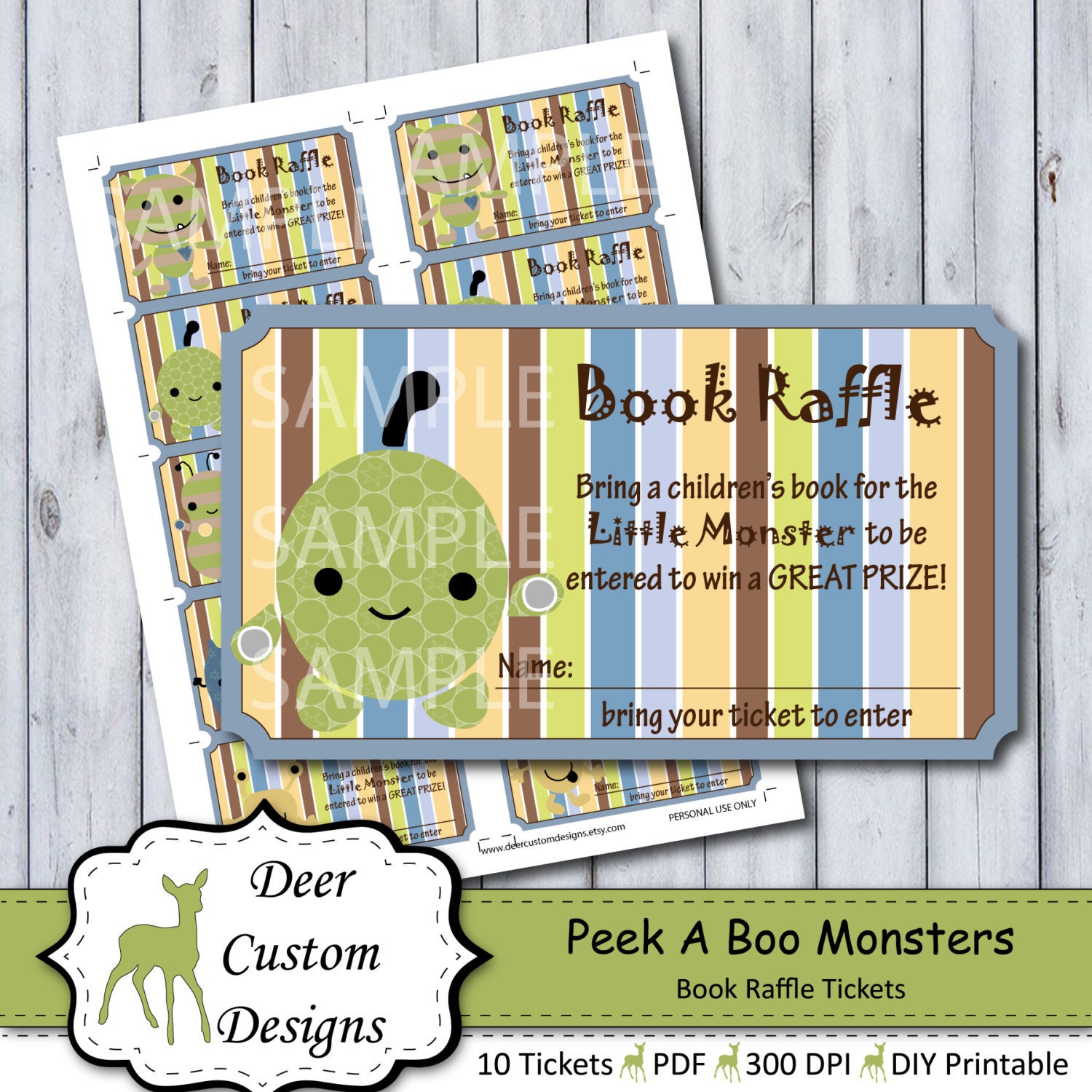 Peek A Boo Monster Book Raffle Tickets Peek A Boo Monster | Etsy