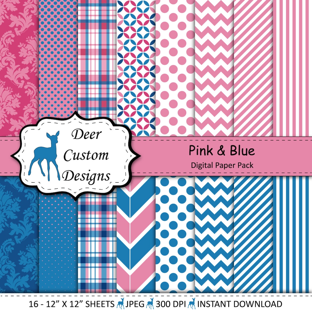 Pink and Blue Digital Paper Pack | 16 Pink & Blue Digital Scrapbook ...